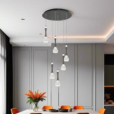 新款现代简约楼梯吊灯复式楼中楼客餐厅别墅旋转楼梯灯水晶长吊灯