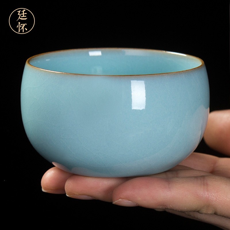 廷怀窑 李廷怀汝窑茶杯陶瓷品茗杯主人杯单杯汝州汝瓷开片 托底烧