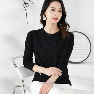 春秋款显瘦弹力棉女百搭长袖简约
