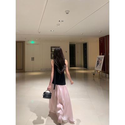 黄亮Elovey 自带氛围感 波光粼粼超仙粉色半身裙显白中长裙C02-1