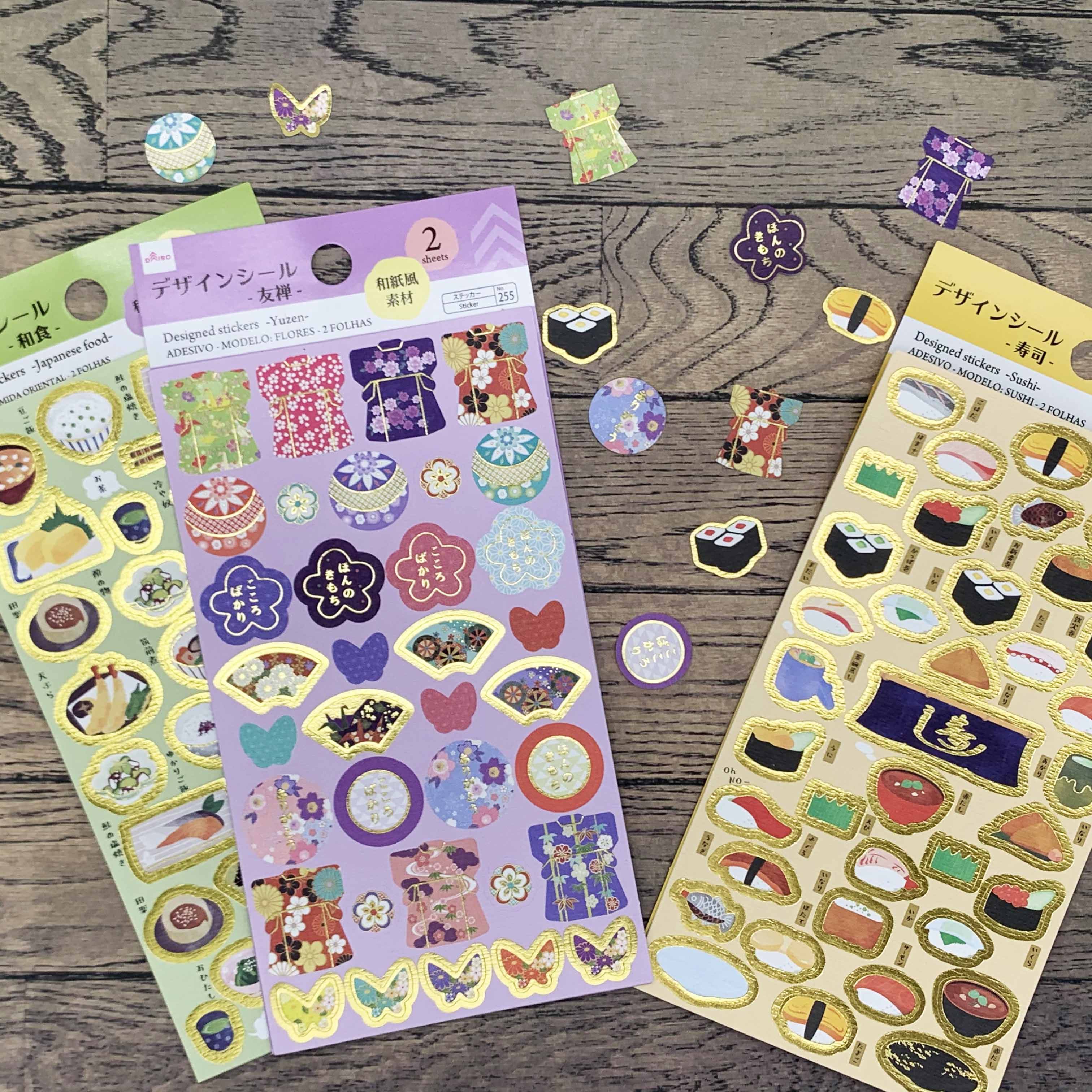 日本大创DAISO和纸风素材友禅寿司风格贴纸手账装饰可爱和食少女