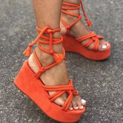 Platform Wedge Strappy Sandals Women Fashion Round Toe Cross