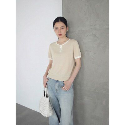 MMCDITION撞色短袖针织衫女2026