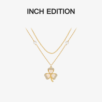 INCH EDITION幸福三叶草猫眼石珍珠双层项链轻奢小众百搭