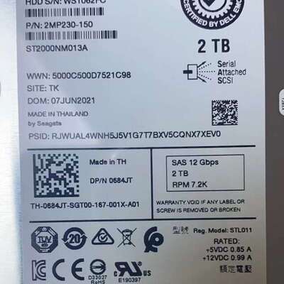 请议价-戴尔/Dell 2TSAS7.2k3.5英寸硬盘0684JT