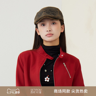 西町村屋美式前进帽女新款做旧休闲复古感压花设计帽子XABA60003