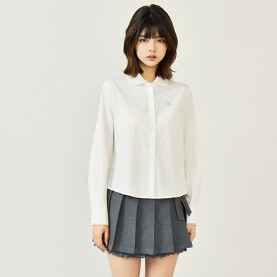 西町村屋长袖衬衣2026春新款学院风白色娃娃领舒适上衣CCBA10463