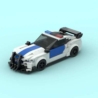 国产兼容性小颗粒积木MOC-83387野马警车模型儿童汽车DIY玩具礼物
