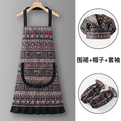 复古民族风围裙女2025新款纯棉网红厨房家用工作做饭中式餐饮专用