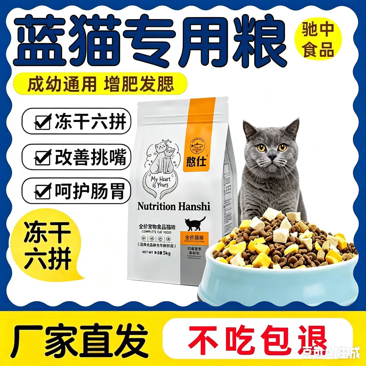 蓝猫专用猫粮10斤幼猫成猫通用型41258大包装全价冻干粮5斤满月后
