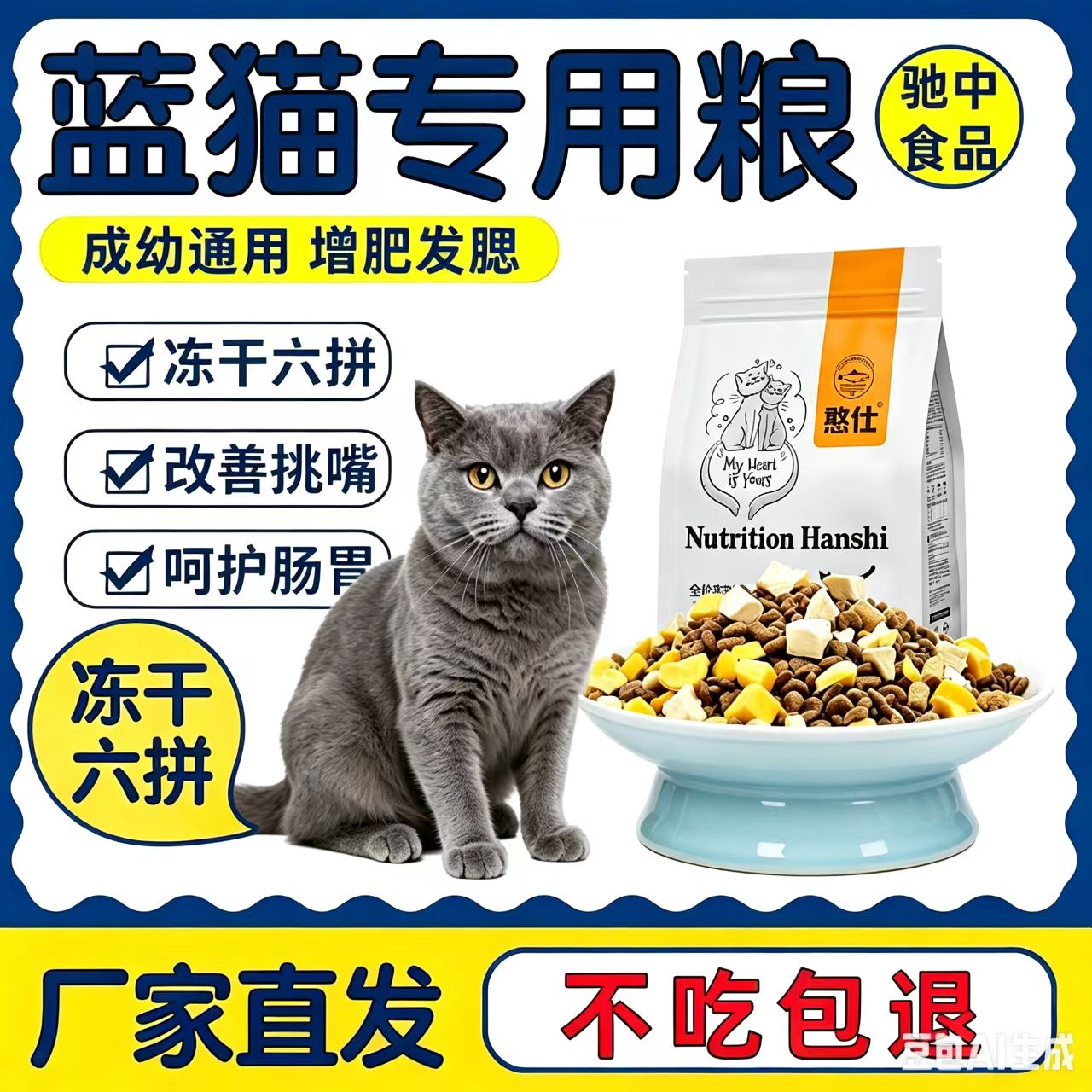 蓝猫专用猫粮10斤幼猫成猫通用型便宜全价冻干粮5斤大包装1524545