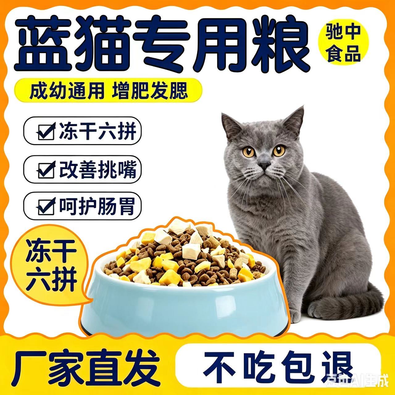 蓝猫专用猫粮10斤幼猫成猫通用型41258大包装全价冻干粮5斤满月后
