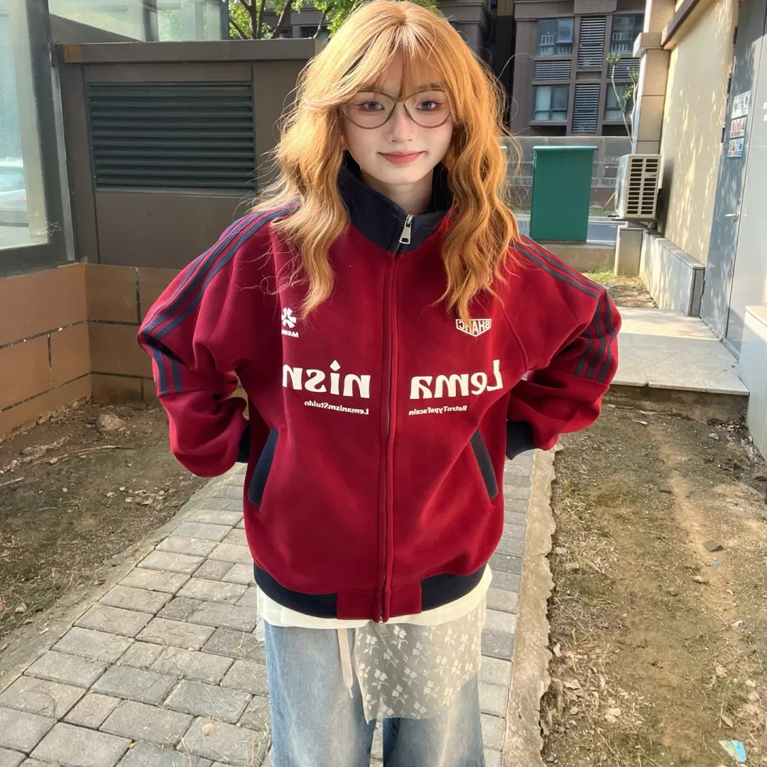 美式卫衣女2025新款潮牌立领棒球服薄款拉炼开衫外套宽松休闲上衣
