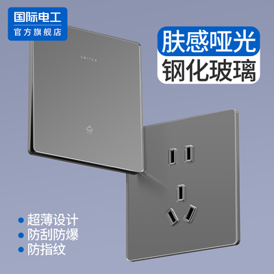 国际电工钢化玻璃双控开关插座