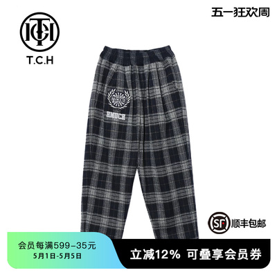 TCH轻奢潮牌黑白格子宽松休闲运动冬季儿童长裤T69D20602K