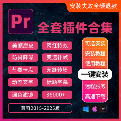 pr插件合集全套2025一键安装包转场字幕调色磨皮美颜降噪特效MAC