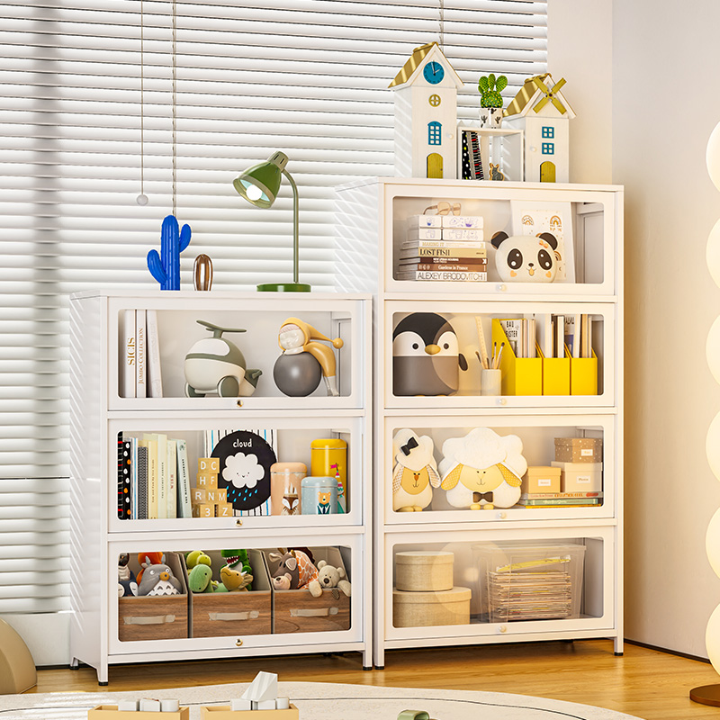 家用钢制书柜多层落地书架客厅防尘玻璃门收纳柜带门储物柜置物架_虎窝淘