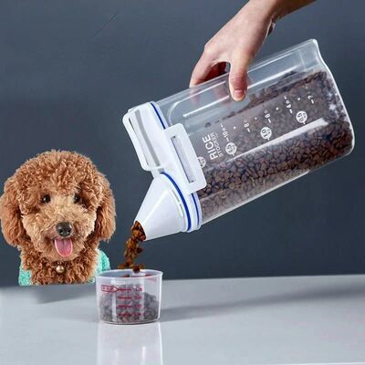 1.5kg/2kg Dog Cat Food Pail Plastic Storage Tank with Measur