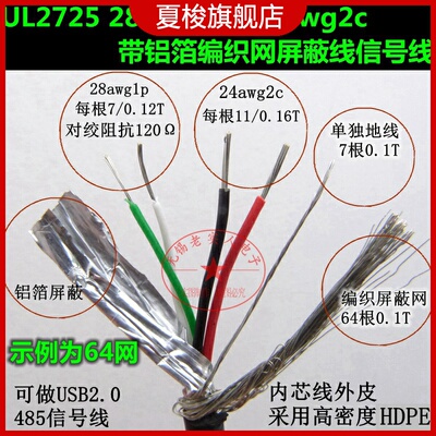 UL2725 USB2.0高屏蔽讯号传输线 含铝箔编织网夏梭品牌