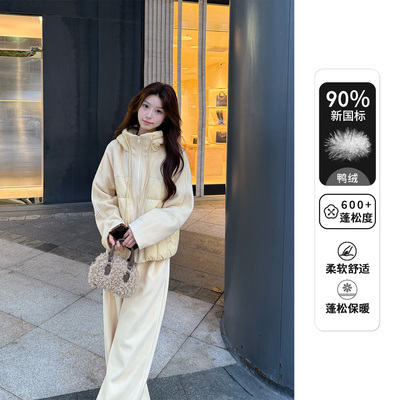 【春春Spring】Liixu90白鸭绒拼接连帽羽绒服套装女L58TZG1173