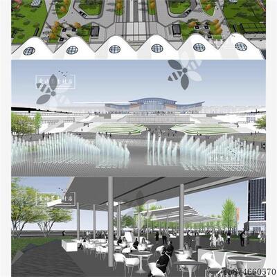 高铁站火车站交通枢纽站前广场景观园林绿化设计草图大师SU模型