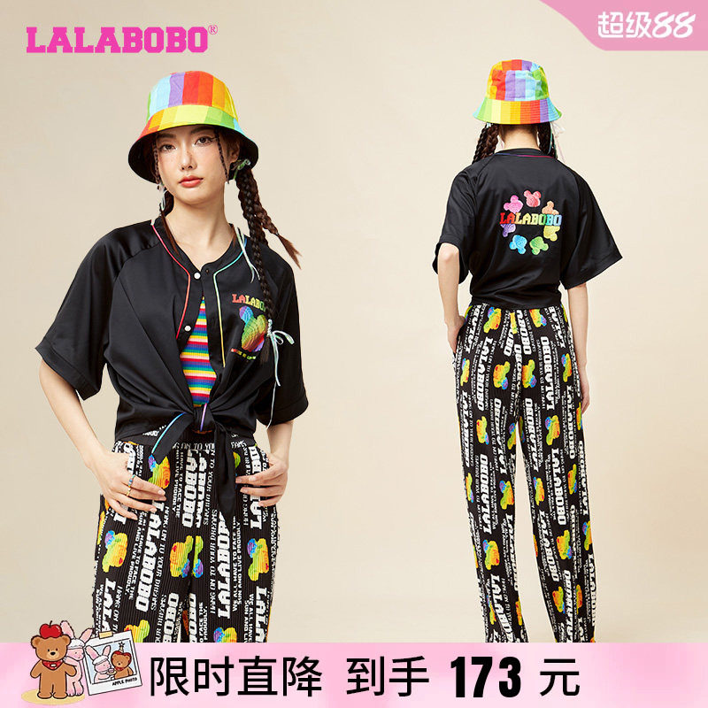 LALABOBO夏季新款彩虹V领尖角休闲衬衫短袖LBCB-WSWC12