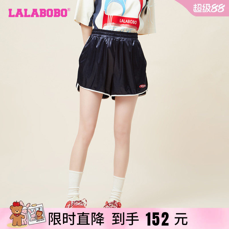 LALABOBO夏季新款复古运动热裤高腰宽松休闲短裤