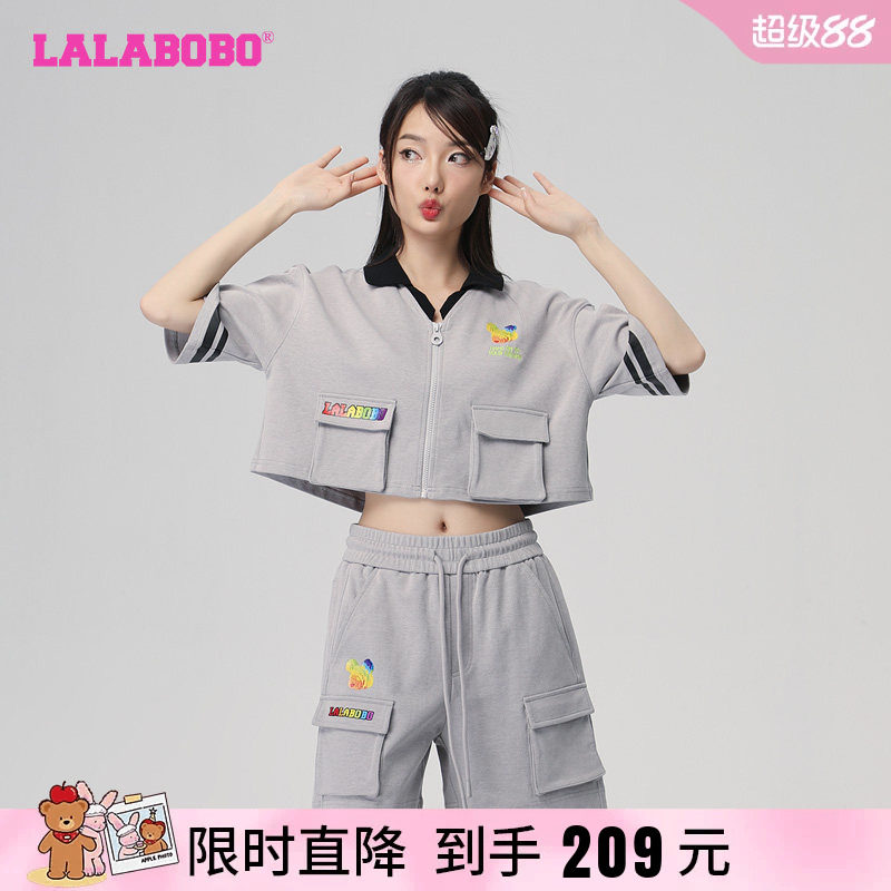 LALABOBO夏季新款彩虹宽松运动polo领短袖T恤