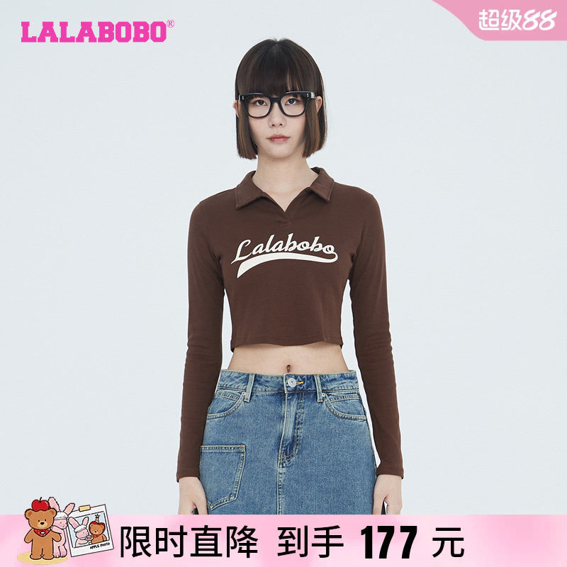 LALABOBO春夏新款街头复古休闲美式翻领长袖T恤女美拉德穿搭