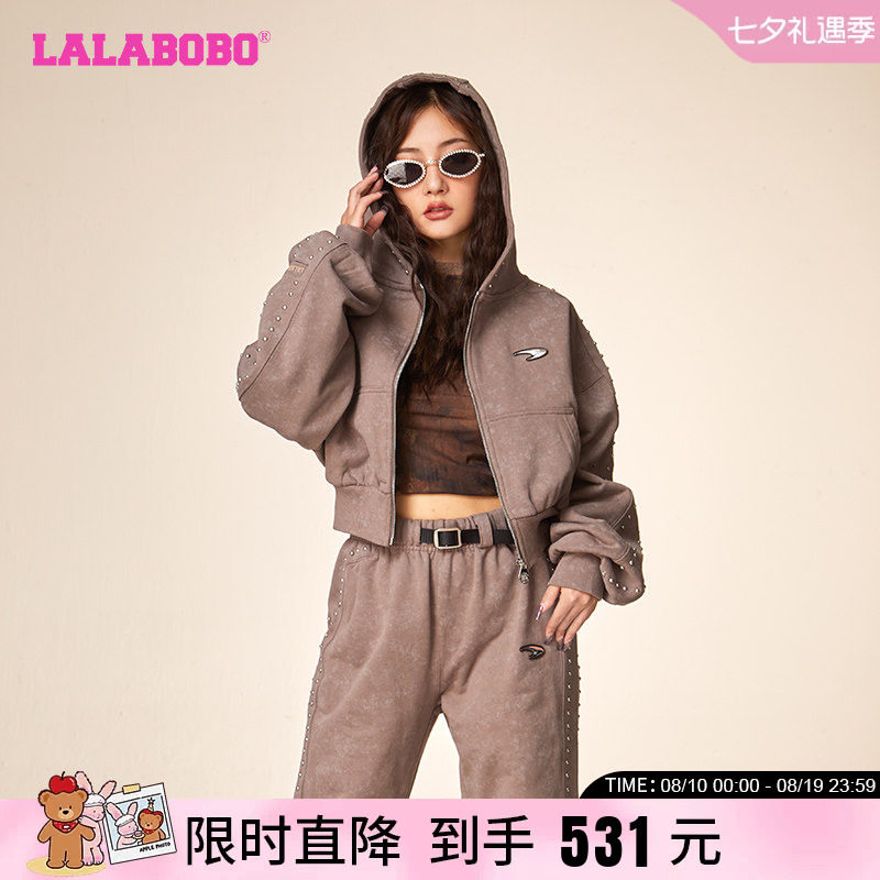 LALABOBO冬季新款可爱宽松休闲废土风开襟卫衣|女LBCD-WSTS41
