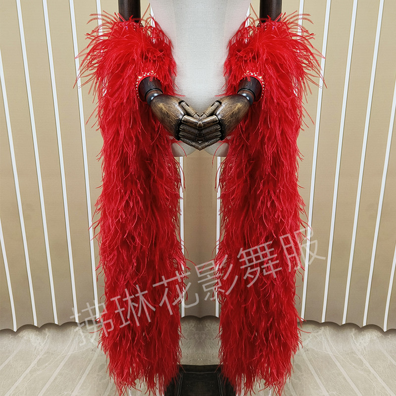 拂琳花影摩登舞比赛服羽毛手飘袖国标舞连衣裙配饰鸵鸟毛手臂装饰