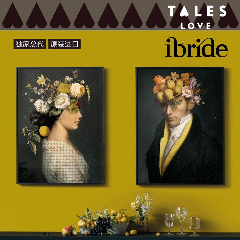法国IBRIDE客厅玄关装饰壁画复古挂墙画情人挂画斯芬克斯猫壁画
