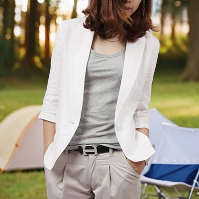 休闲2025夏季新款女装韩版棉麻小西服亚麻小西装薄外套女春秋短款