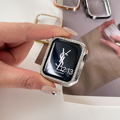 适用AppleWatch910保护壳苹果手表镶钻边框壳电镀半包硬壳41/45mm