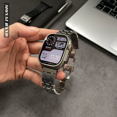 AP同款适用于苹果手表ultra不锈钢金属表带iWatch789商务45mm腕带
