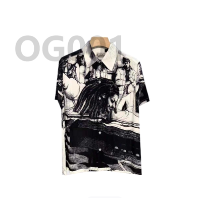 夏季新品 wacko where 印第安人 涂鸦男女情侣同款宽松短袖衬衫
