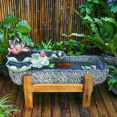 室外庭院造景布置阳台小鱼池户外彷石槽鱼缸流水摆件循环水系景观