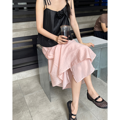XCCX2024新款夏季粉色气质半身裙