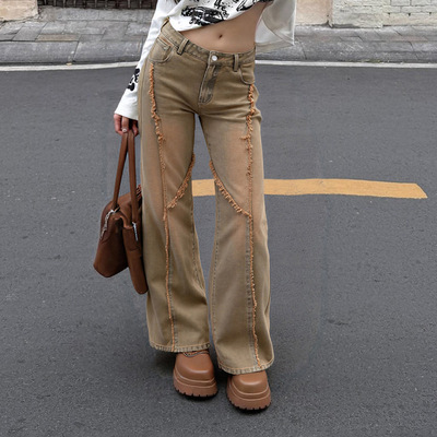 Retro loose jeans for women 潮流风直筒裤复古毛边宽松牛仔裤女