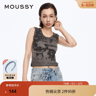 moussy街头摇滚风做旧印花背心