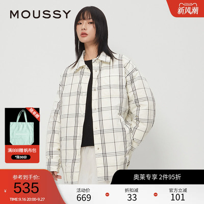moussy 春季日系格纹薄绒羽绒服衬衫外套女028HAZ30-0281