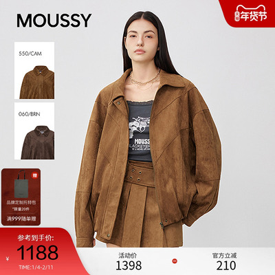 moussy 秋季复古文艺风宽松翻领夹克外套女028IAA30-1032
