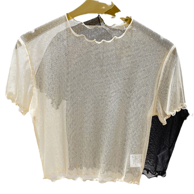 透视蕾丝打底夏季薄款短袖镂空