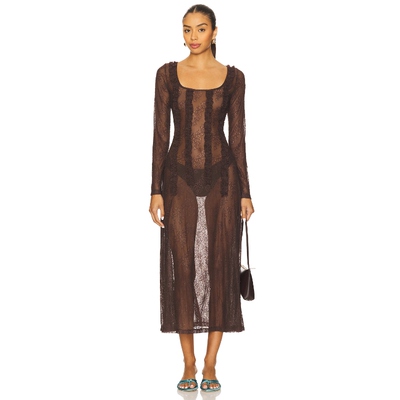[夏季新品]Damson Madder RAPHI LACE MIDI 连衣裙 棕色REVOLVE小
