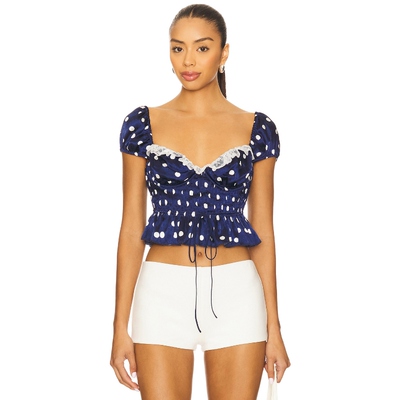 [春季新品]For Love & Lemons HOLLAND 上装 藏青色 REVOLVE