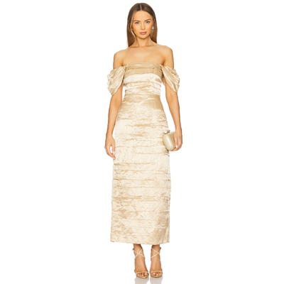 Aje Zara Gathered Midi Dress 金属金色REVOLVE小众新款