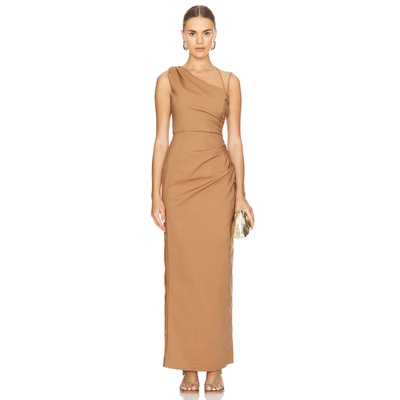 Shona Joy Lani Asymmetrical Gathered Maxi 棕revolve小众新款