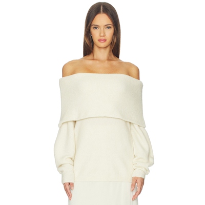 SRG象牙白毛衣老钱风一字肩设计氛围感软糯针织衫REVOLVE