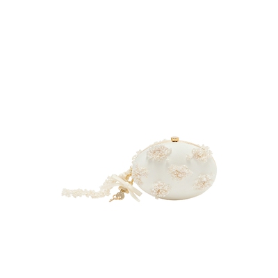 self-portrait CREAM SATIN FLORAL BEADED OVAL CLUTCH 椭圆手拿