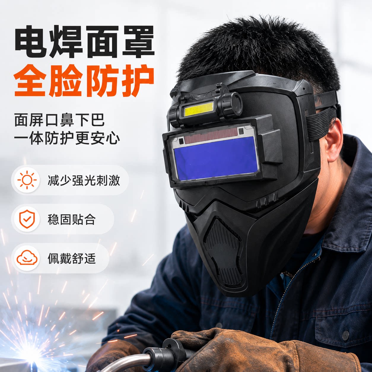头戴式电焊面罩焊工专用变光防护防强光辐射面具防紫外线全脸防护